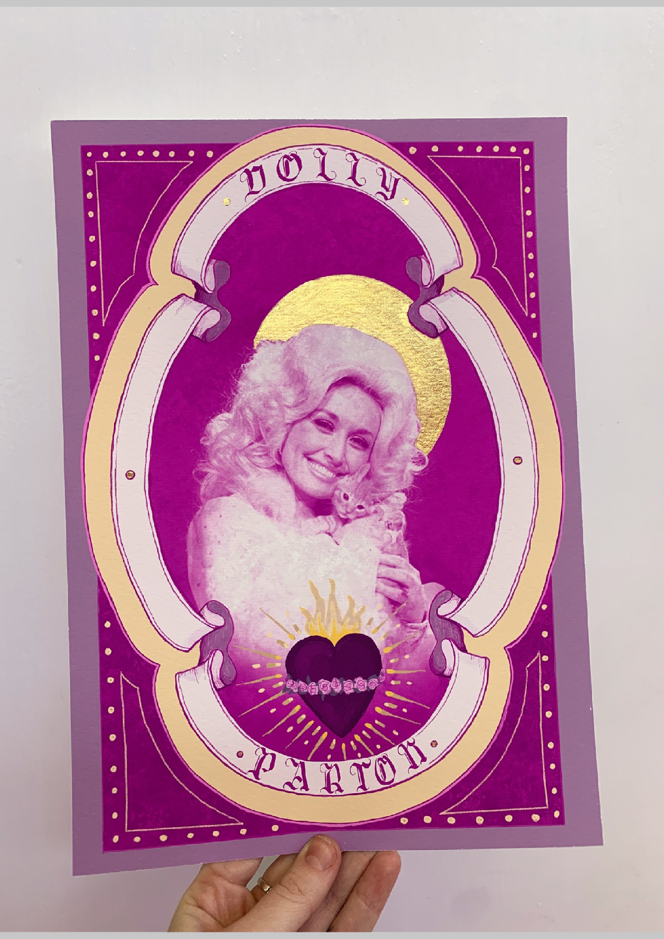Dolly Parton and Cat Giclée Fine Art Print, A4,A3, Decor, Hand Painted ...