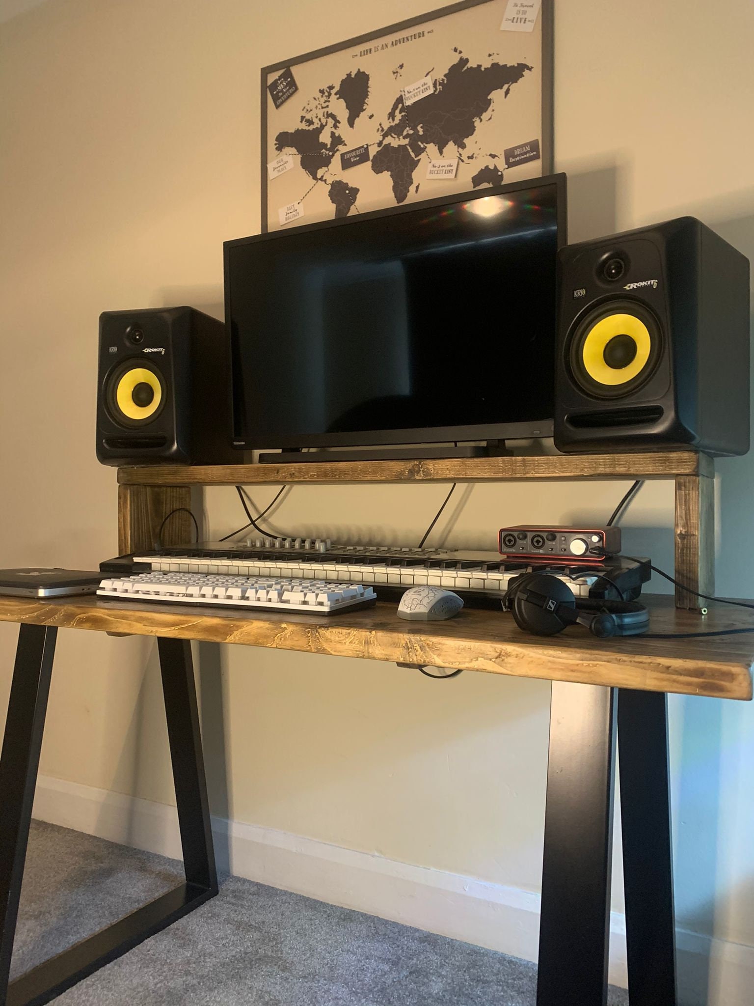 Bespoke Rustic Music Production Desk With Trapezium Legs - Etsy UK