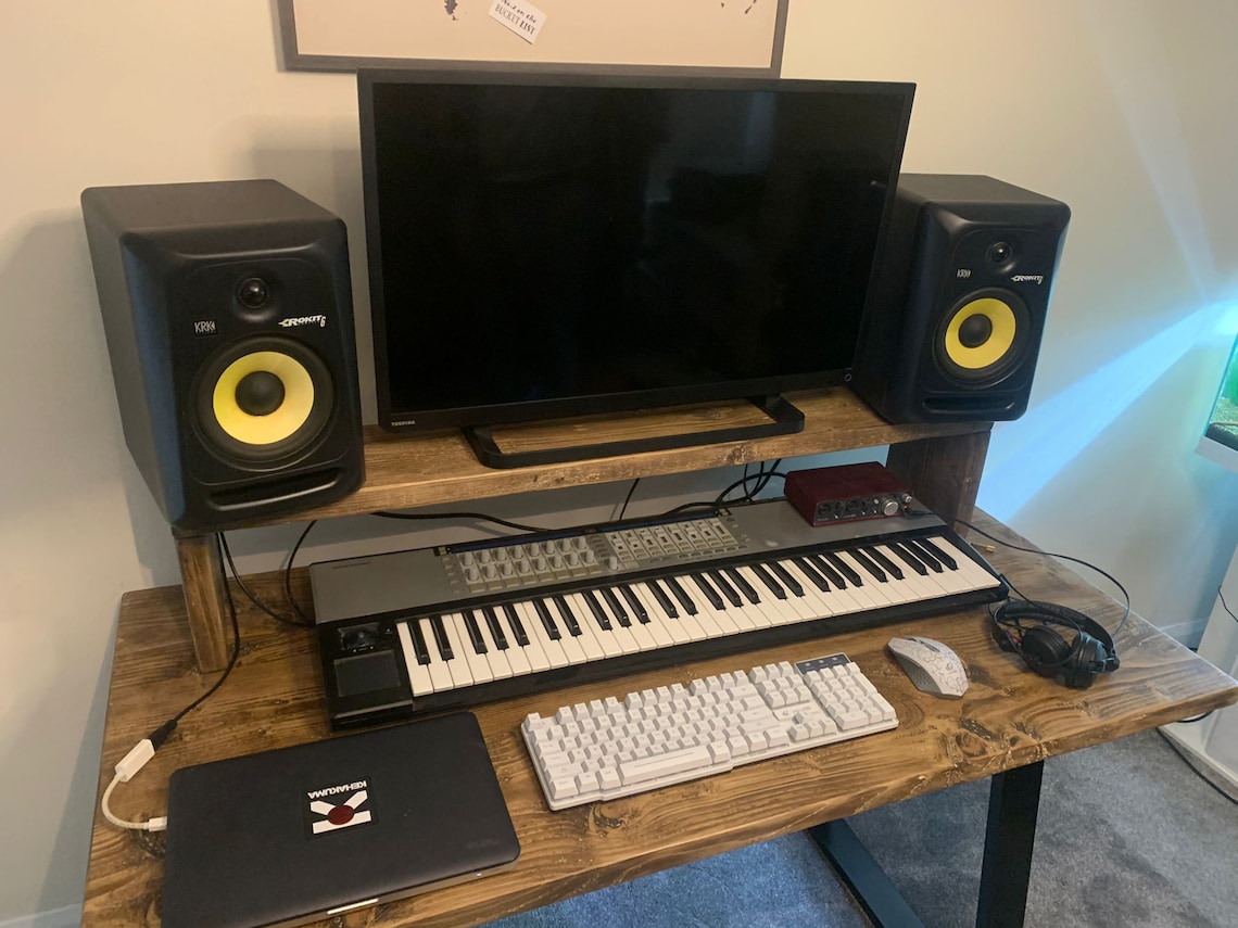 Bespoke Rustic Music Production Desk With Trapezium Legs - Etsy