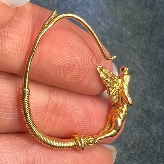 14k Gold Winged Angel Ship Figurehead Oval Hoop Earri… - Gem