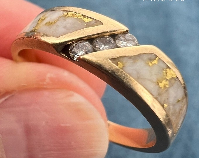 14k Gold ALASKAN GOLD QUARTZ Wedding Band Ring W Diamonds - Etsy