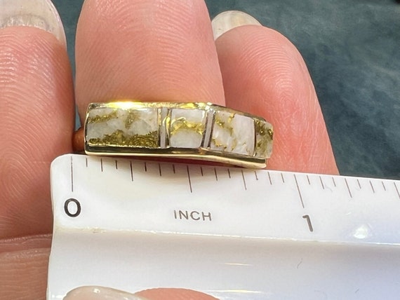 14k Gold ALASKAN GOLD QUARTZ Angled Ring. Wide Band. S - Gem