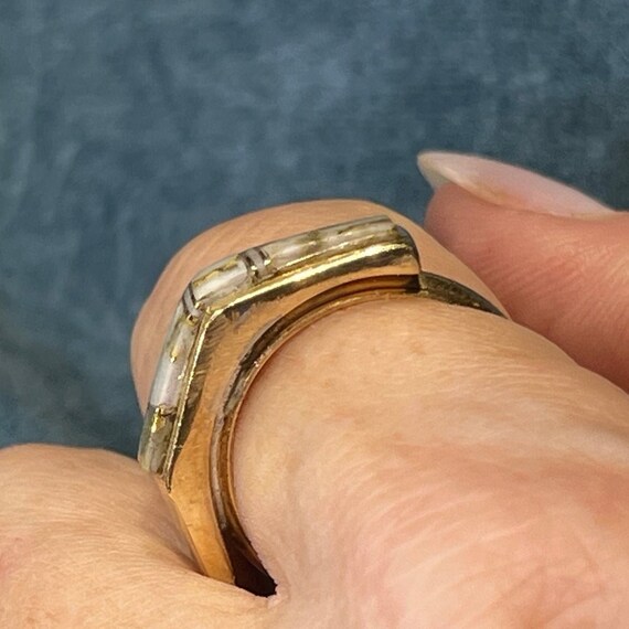 14k Gold ALASKAN GOLD QUARTZ Angled Ring. Wide Band. S - Gem