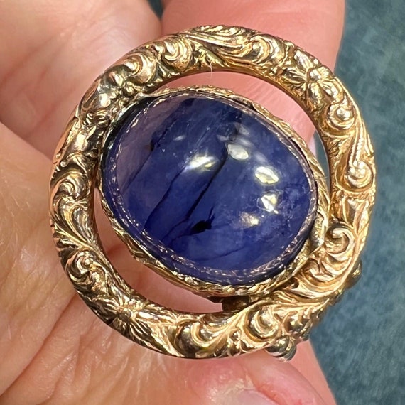 14k Gold + Mixed Metals Natural Blue Sapphire Cabocho… - Gem