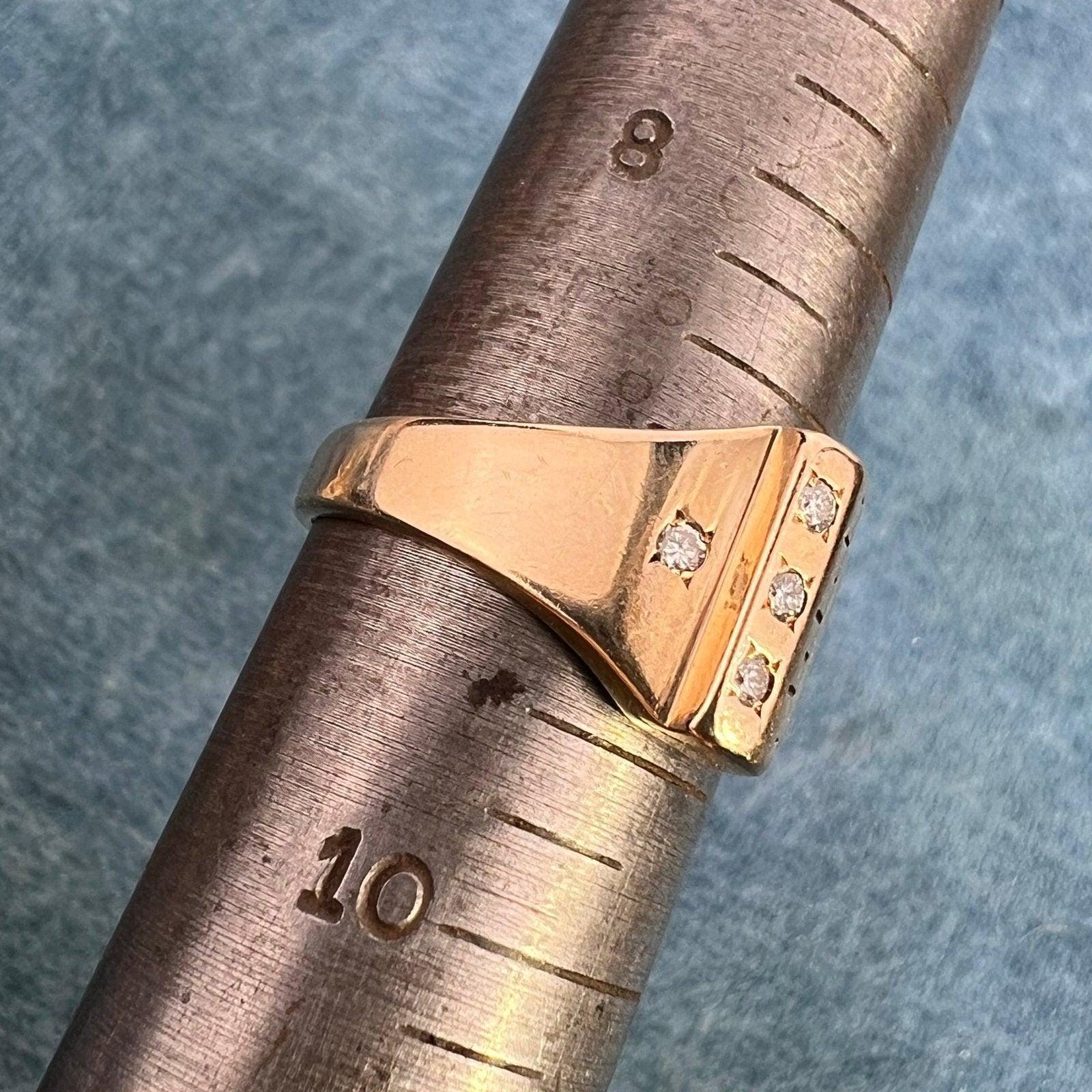 10k Gold + Gypsy-set Diamonds Wide Ruler Ring. Crafter Builder Quilter ...