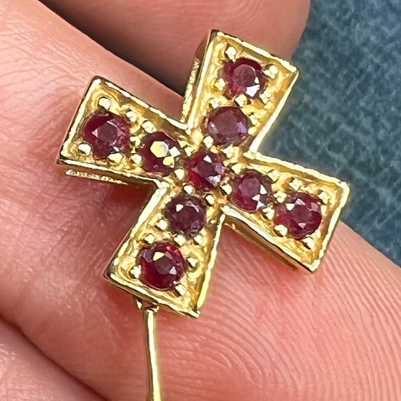 14k Gold 3 Maltese Cross Pendant. Diamonds + Blue Sap… - Gem