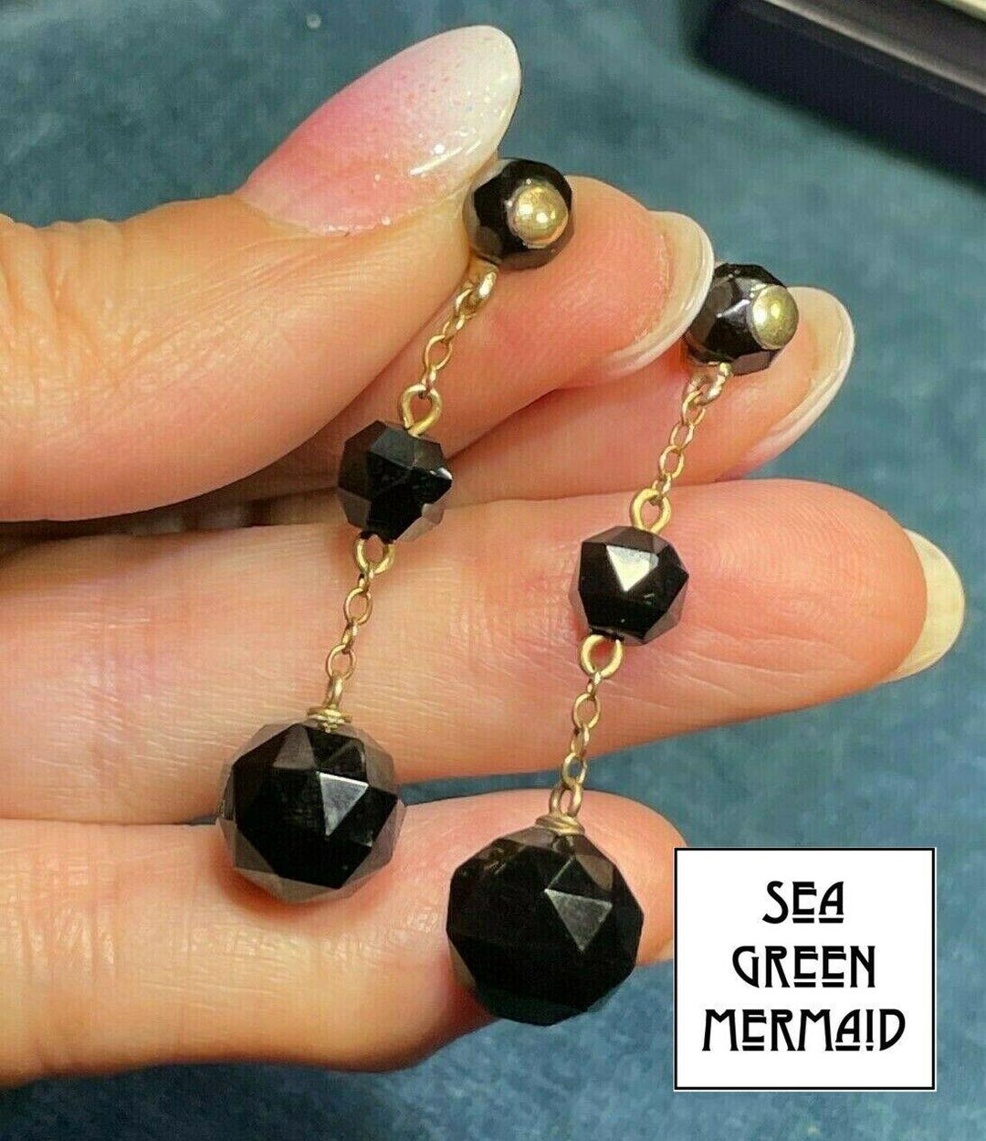 10k Yellow Gold Faceted Onyx Dangly Art Deco Earrings. Safety Backs - Etsy