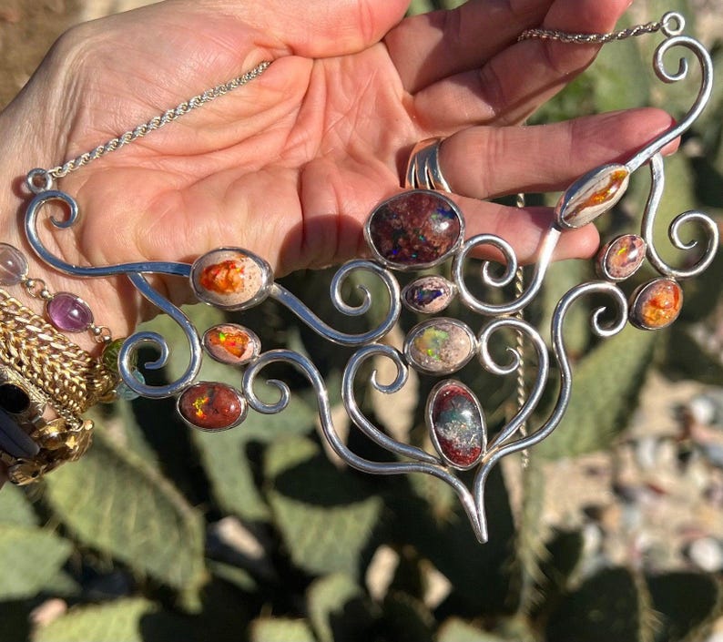 Mexican Boulder + Jelly Opal Multi-gem Pendant Necklace. 5"+ 68g *VIDEO ...
