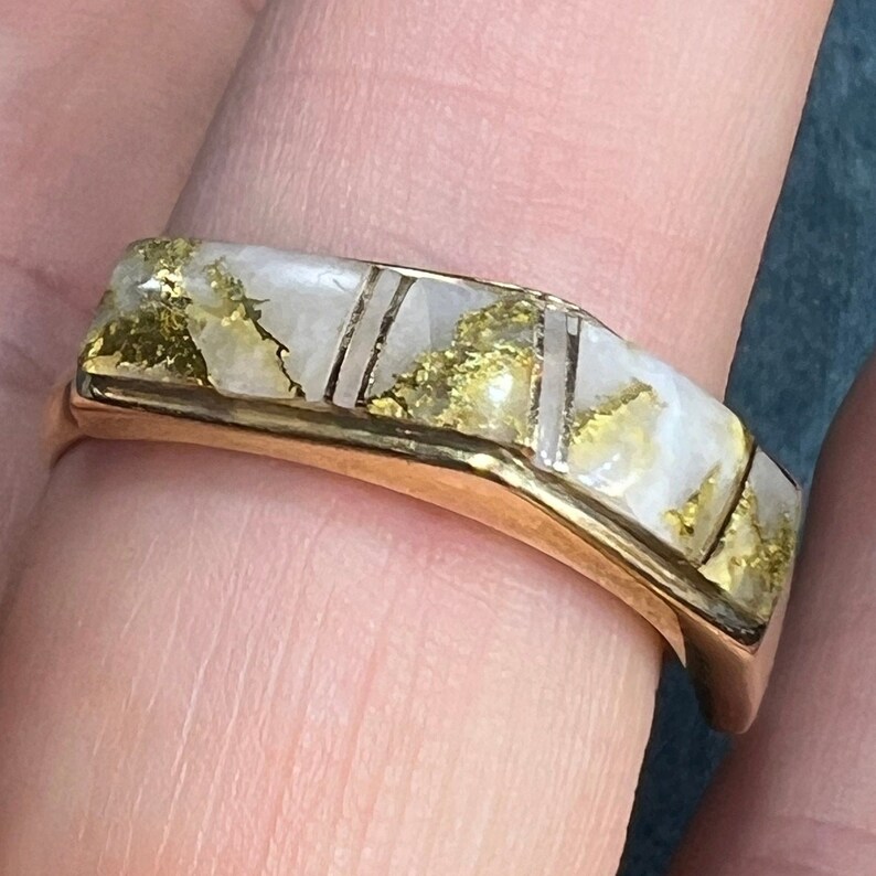 14k Gold ALASKAN GOLD QUARTZ Angled Ring. Wide Band. L - Etsy