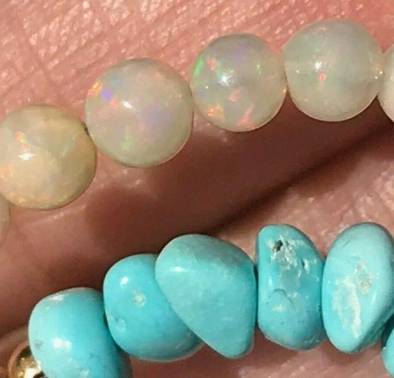 14k Yellow Gold Australian Opal & Turquoise Nugget Br… - Gem