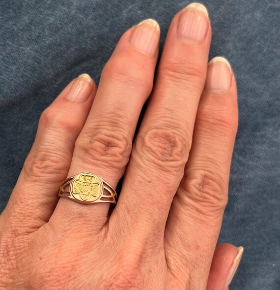 10k Yellow Gold GIRL SCOUT Trefoil Deco Signet Ring. … - Gem