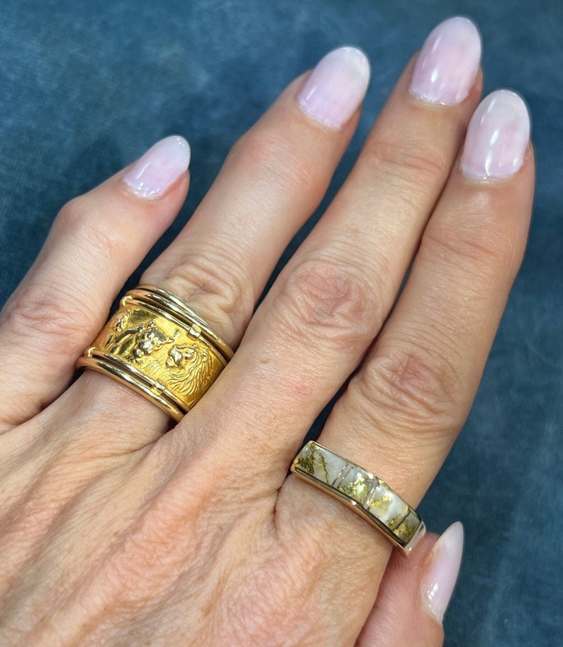 14k Gold ALASKAN GOLD QUARTZ Angled Ring. Wide Band. L - Etsy