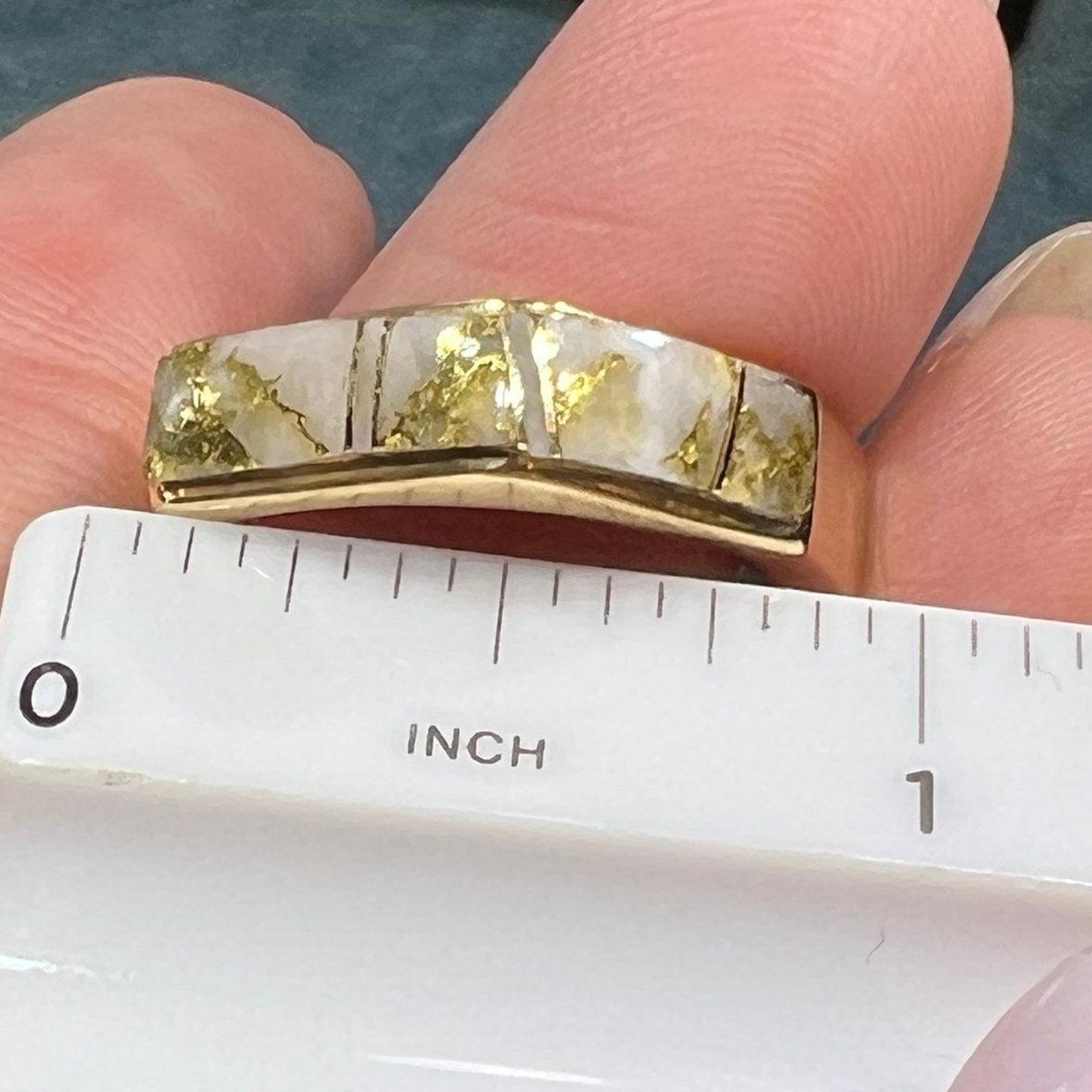 14k Gold ALASKAN GOLD QUARTZ Angled Ring. Wide Band. L - Etsy
