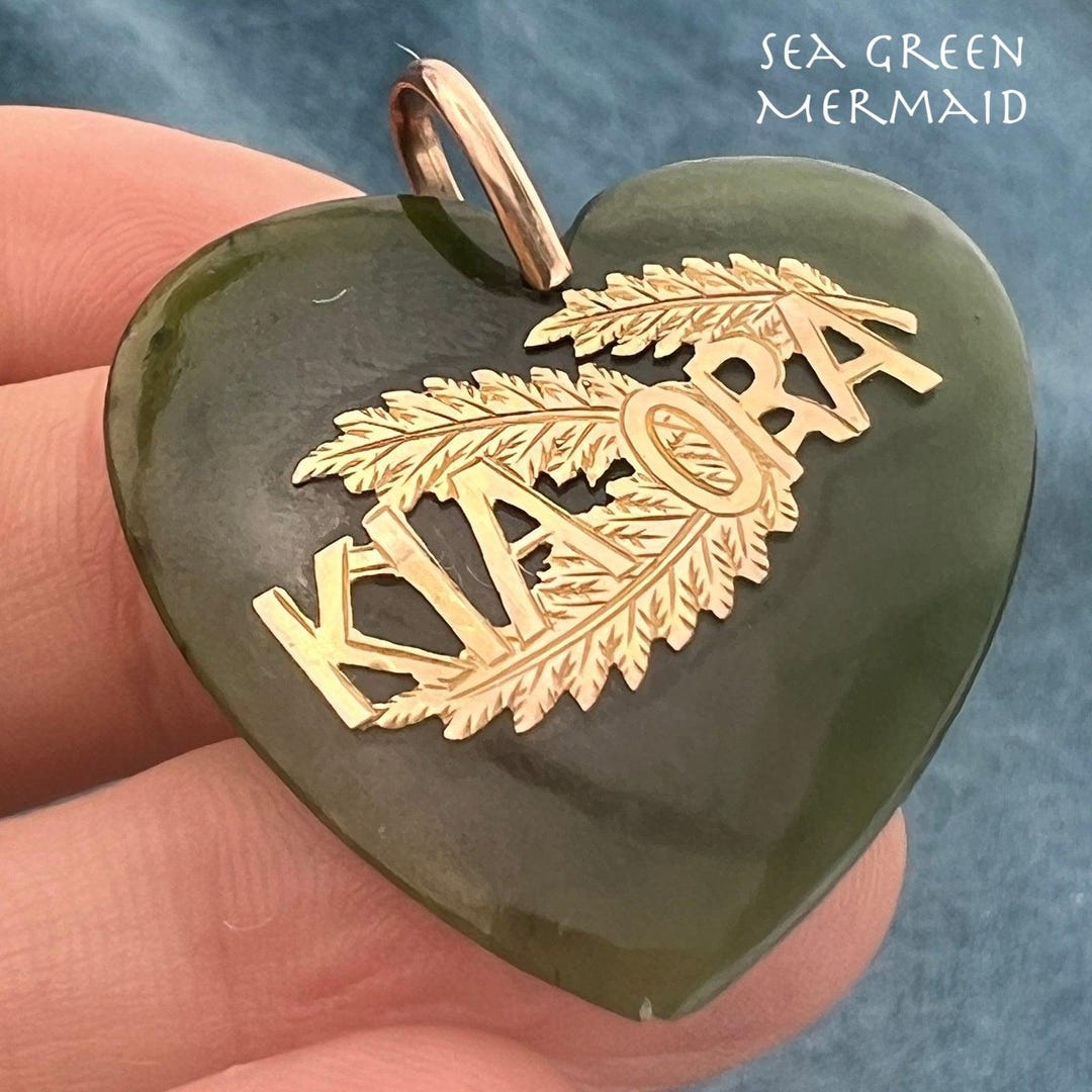 9k- 10k Gold NZ Maori 1.5" Jade Heart Pendant. KIA ORA "be Well" - Etsy