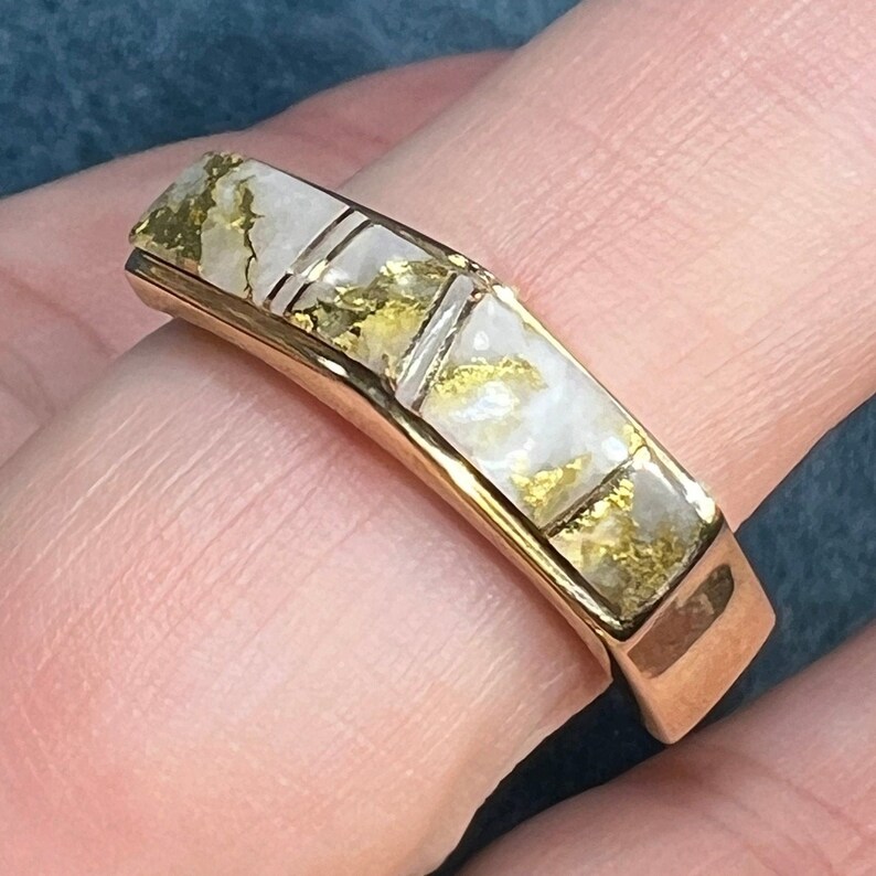 14k Gold ALASKAN GOLD QUARTZ Angled Ring. Wide Band. L - Etsy