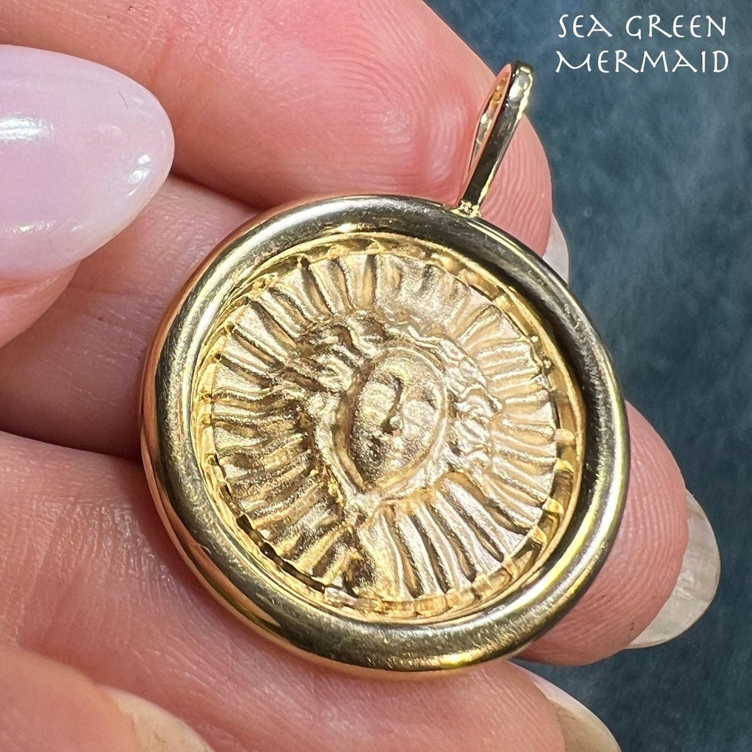 14k Yellow Gold Sun Goddess Medusa Disk Pendant. 1.2 Medallion - Etsy