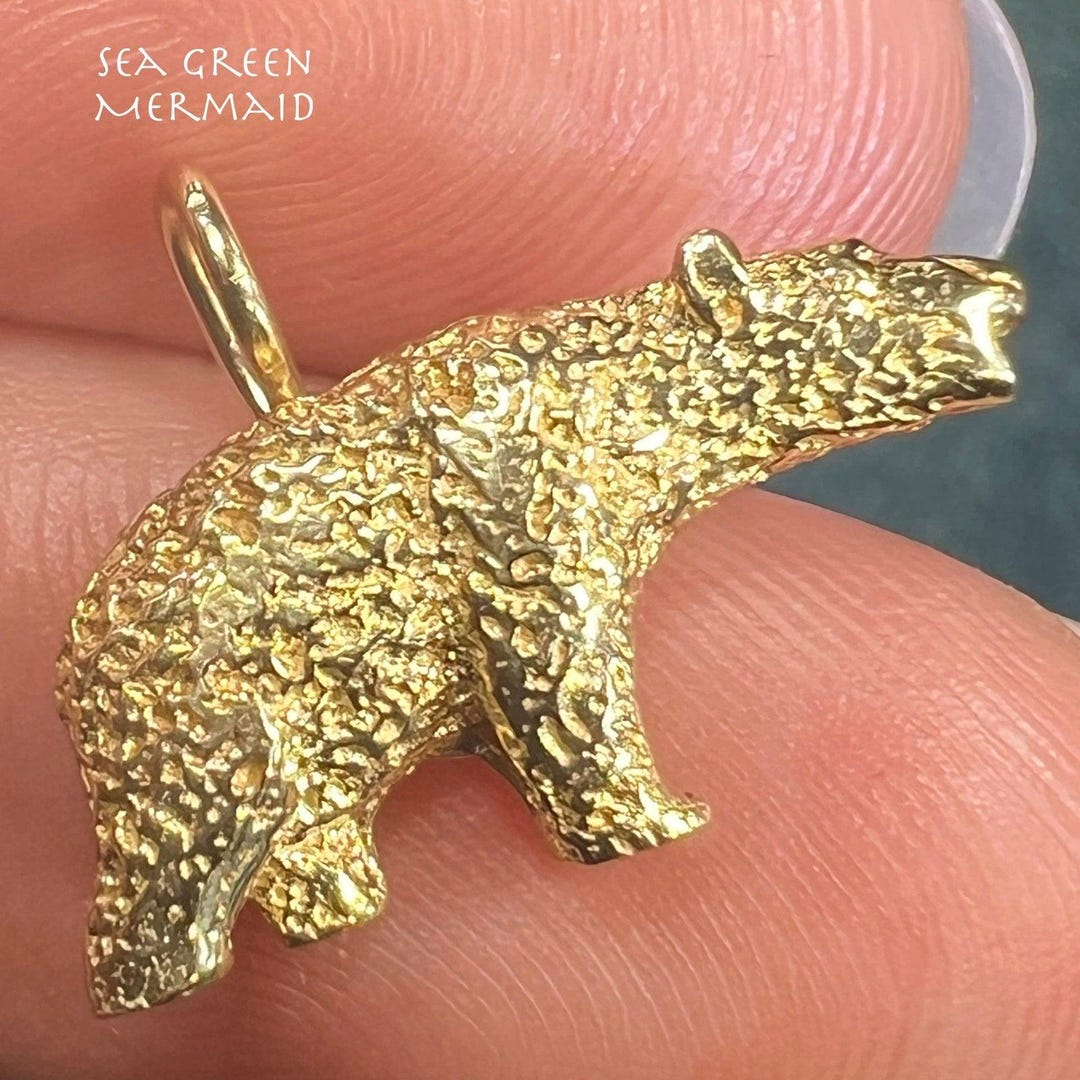 14k Yellow Gold Grizzly Bear Pendant. 3/4" - Etsy