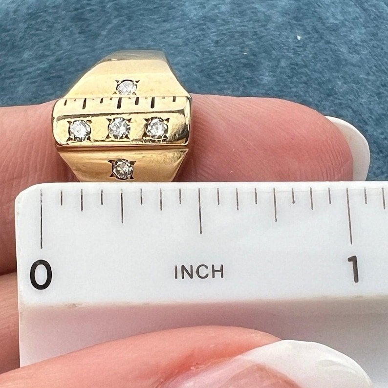 10k Gold + Gypsy-set Diamonds Wide Ruler Ring. Crafter Builder Quilter ...