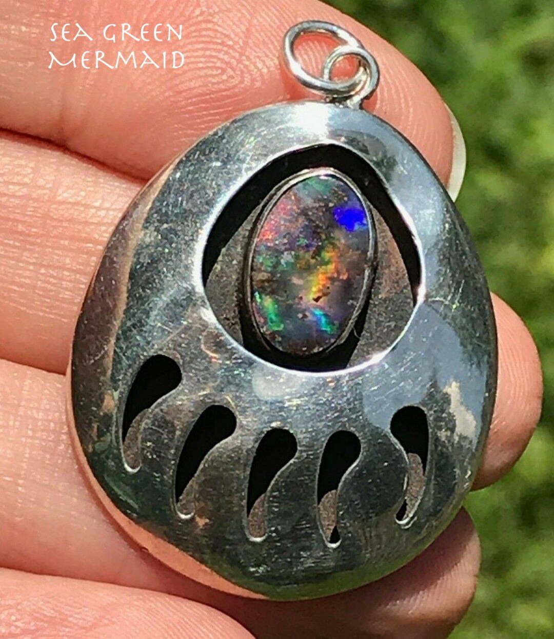 Australian Boulder Black Opal Bear Paw Pendant. 925 Pawn *VIDEO* WC - Etsy