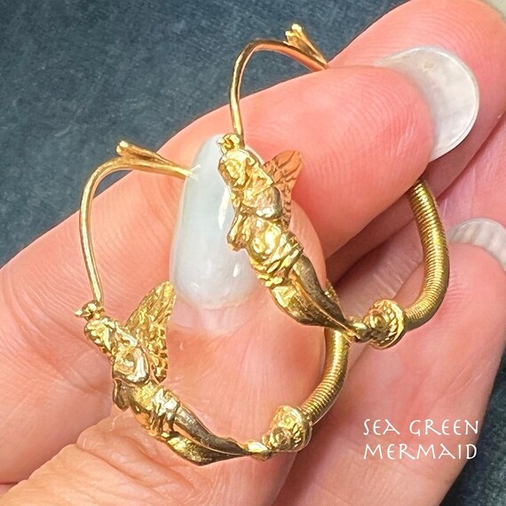 14k Gold Winged Angel Ship Figurehead Oval Hoop Earri… - Gem