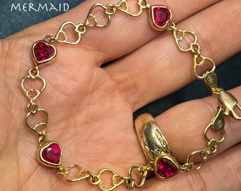 Red Ruby Heart Bracelet - Etsy