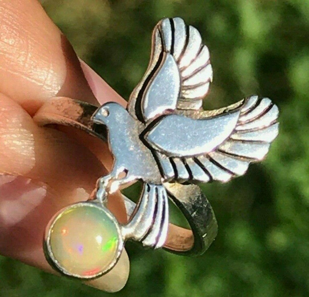 Ethiopian Welo Opal Peace Dove Ring in 925. **VIDEO** - Etsy