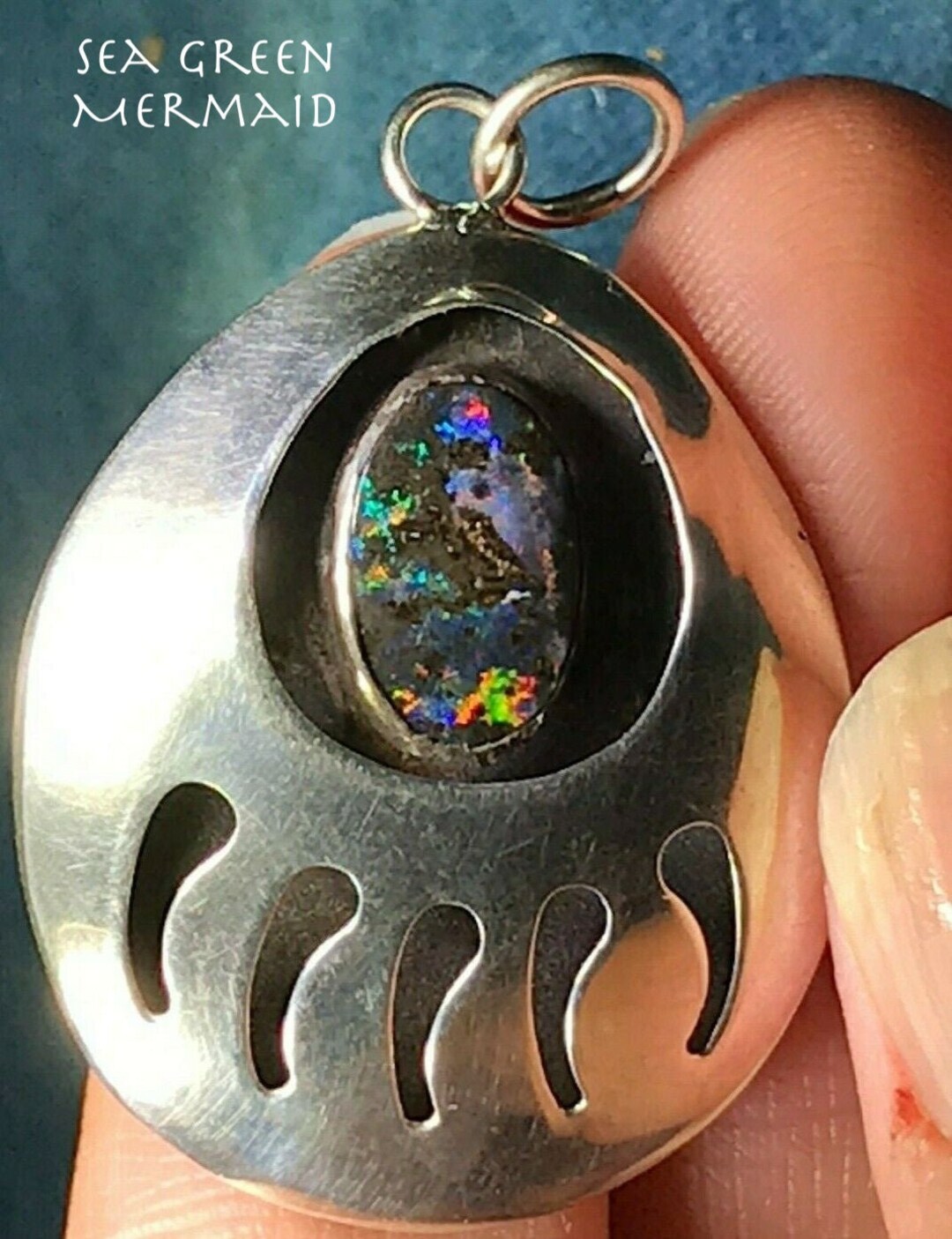 Australian Boulder Black Opal Bear Paw Pendant. 925 Pawn VIDEO - Etsy