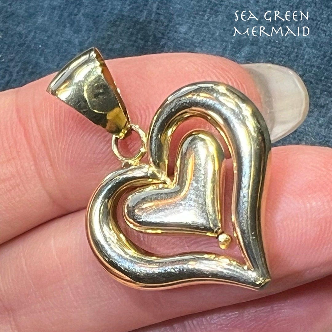 14k Yellow + White Gold 2 Heart Spinning Pendant. Reversible *video* - Etsy