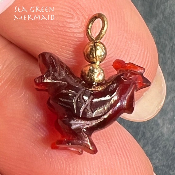 14k Gold Carved Carnelian Mama Hen Chicken Pendant. A… - Gem