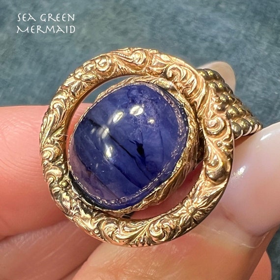14k Gold + Mixed Metals Natural Blue Sapphire Cabocho… - Gem