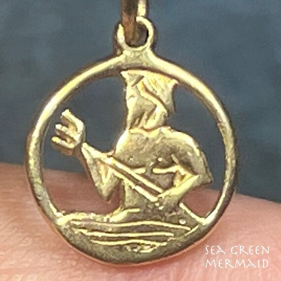 14k Gold Merman Neptune Poseidon Cut-Out Pendant. Tin… - Gem