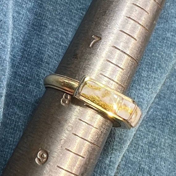 14k Gold ALASKAN GOLD QUARTZ Angled Ring. Wide Band. S - Gem
