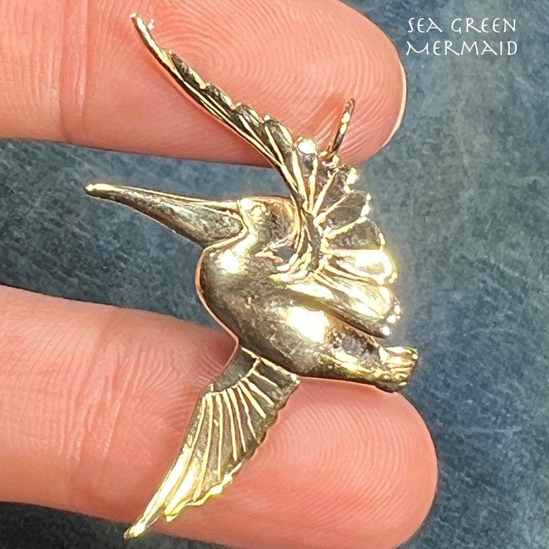 14k Yellow Gold PELICAN in Flight Pendant. Hand-crafted. 1.5" - Etsy