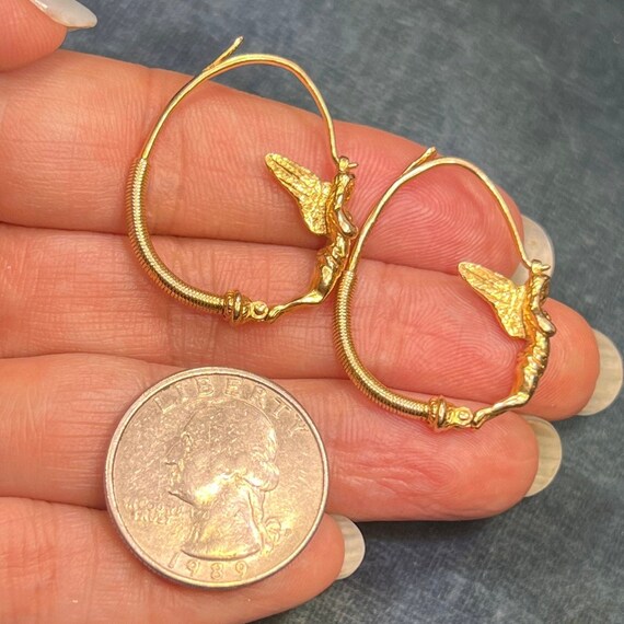 14k Gold Winged Angel Ship Figurehead Oval Hoop Earri… - Gem