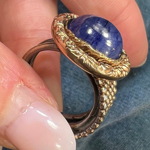 14k Gold + Mixed Metals Natural Blue Sapphire Cabocho… - Gem