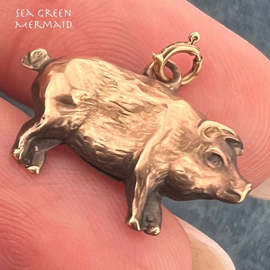 9 - 10k Yellow Gold Antique Pig or Piglet Charm Pendant - Etsy