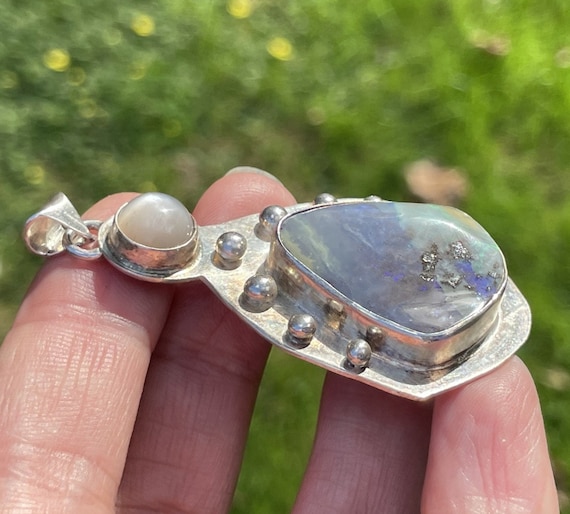 Australian Boulder Black Opal & Moonstone Pendant. La… - Gem