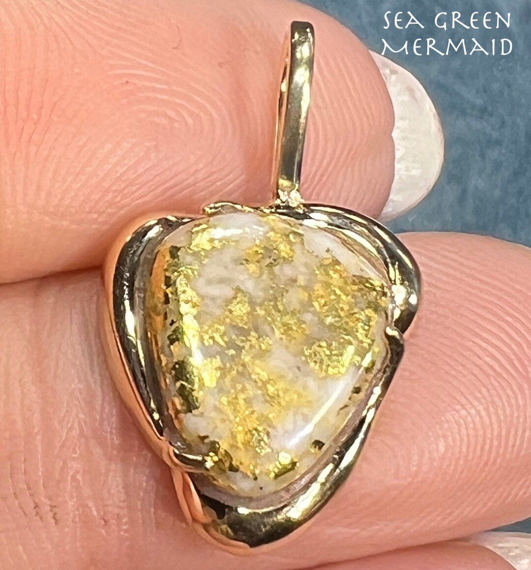 14k Yellow Gold Alaskan Gold in Quartz Triangle Pendant. 1 M - Etsy