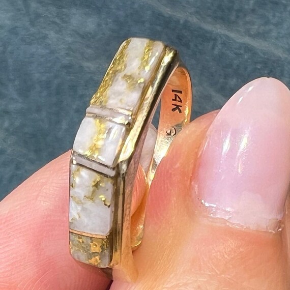 14k Gold ALASKAN GOLD QUARTZ Angled Ring. Wide Band. S - Gem