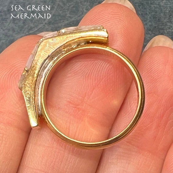 14k Gold ALASKAN GOLD QUARTZ Angled Ring. Wide Band. S - Gem
