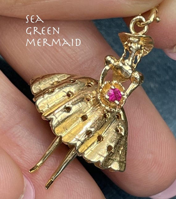 14k Gold Dancing BRIDESMAID FLOWER Girl Pendant. 1.5"… - Gem