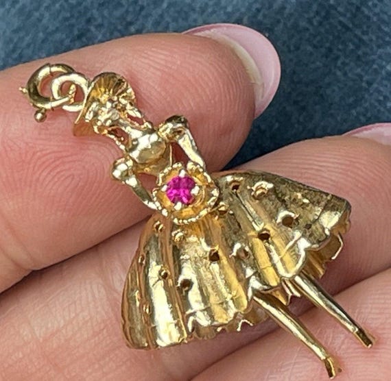 14k Gold Dancing BRIDESMAID FLOWER Girl Pendant. 1.5"… - Gem