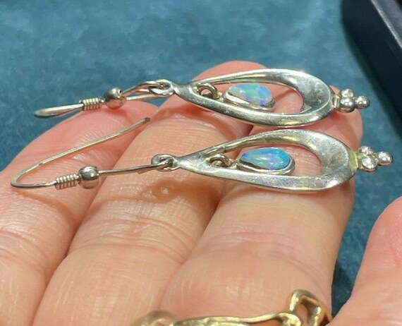 Australian Black Opal Teardrop Dangle Earrings In 925 Gem