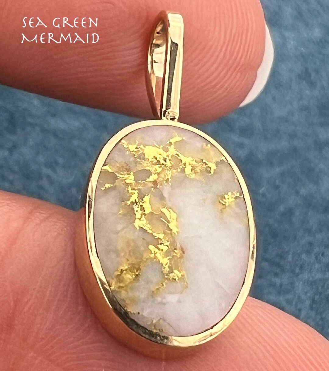 14k Yellow Gold ALASKAN Gold in Quartz Oval Disk Pendant. L - Etsy