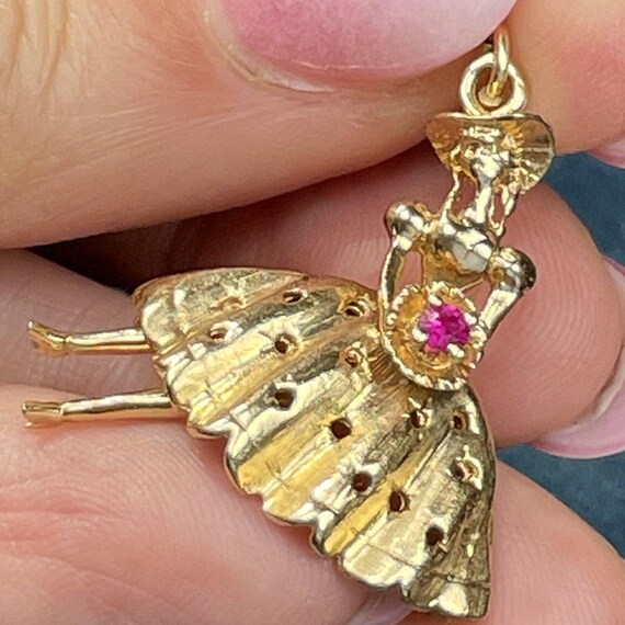 14k Gold Dancing BRIDESMAID FLOWER Girl Pendant. 1.5"… - Gem