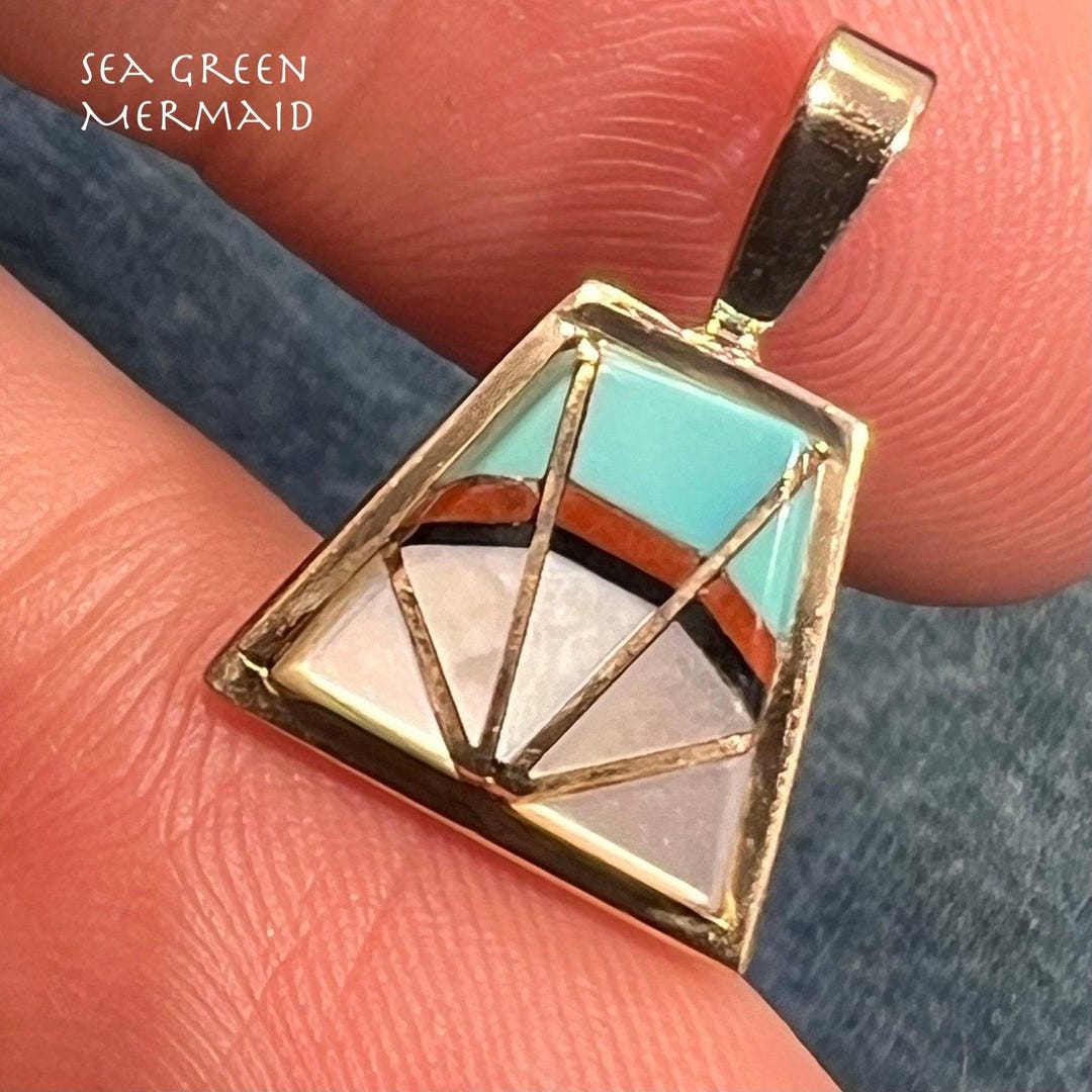 14k Gold Inlay Turquoise SUNBURST Pendant. Signed Teme - Etsy