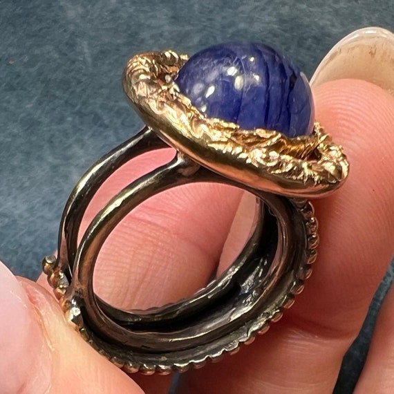 14k Gold + Mixed Metals Natural Blue Sapphire Cabocho… - Gem