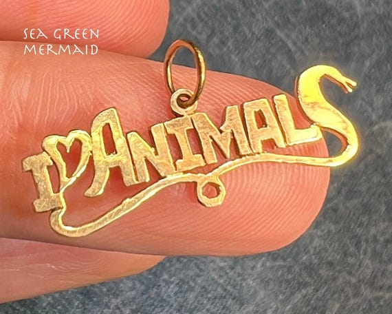 14k Yellow Gold Custom Made **I Love Animals* Pendant… - Gem