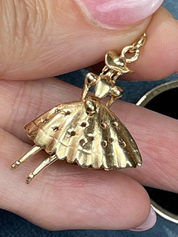 14k Gold Dancing BRIDESMAID FLOWER Girl Pendant. 1.5"… - Gem