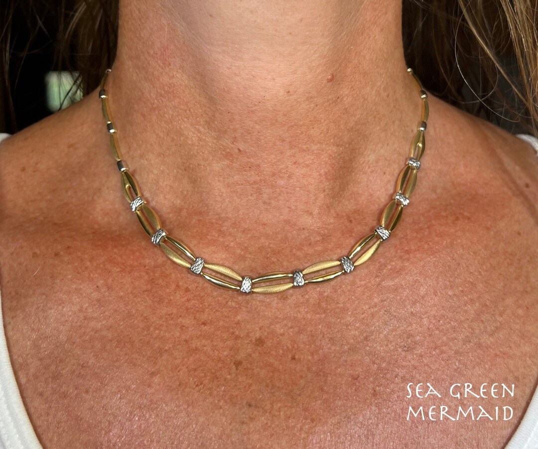 10k Yellow White Gold Graduated Collar Chain Necklace. 9.5g - Etsy